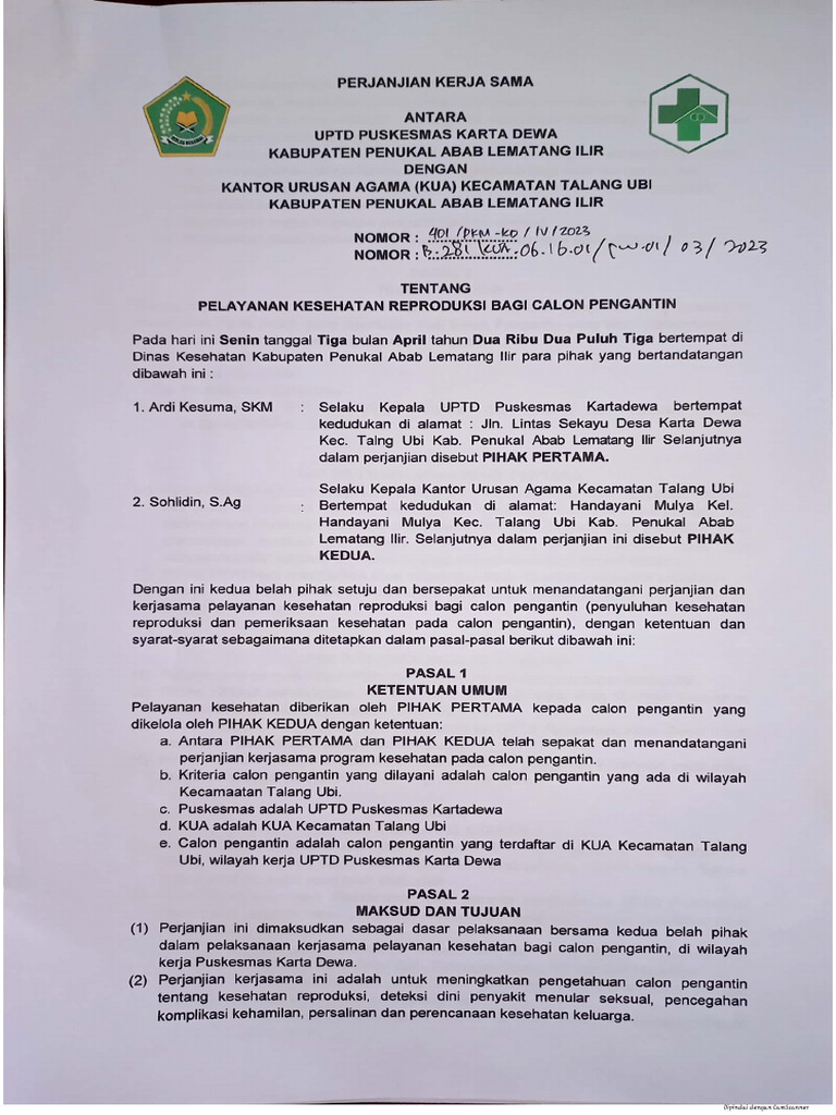 MOU Catin Karta Dewa | PDF