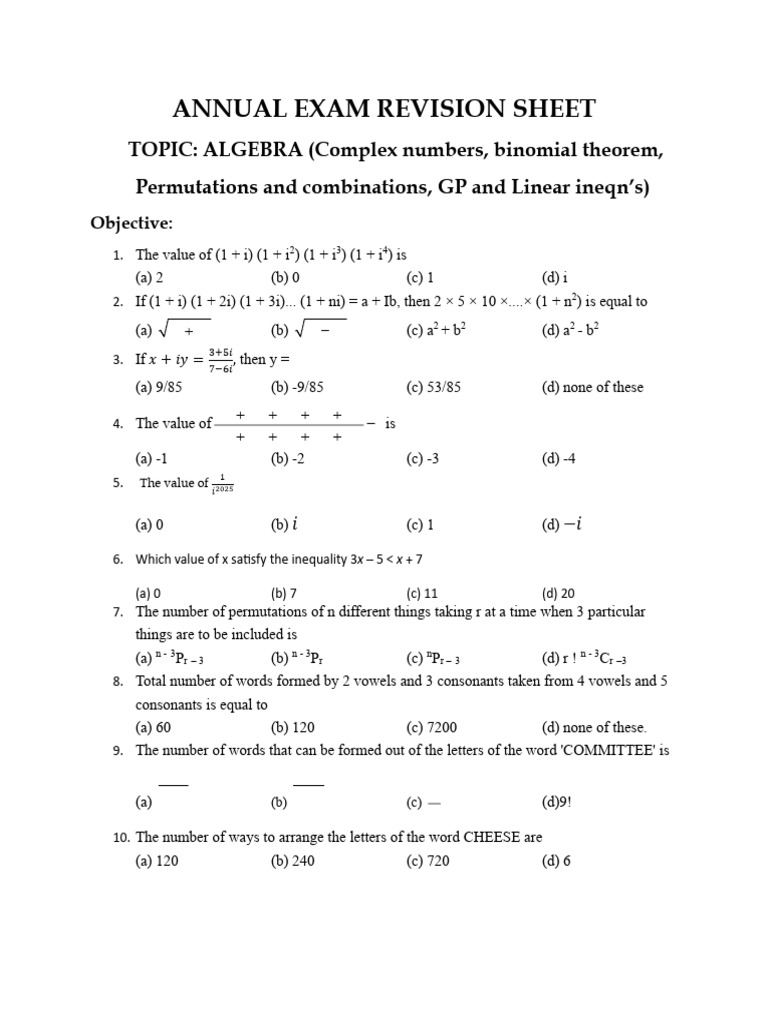 ALGEBRA REVISION SHEET | PDF | Functions And Mappings | Linear Algebra