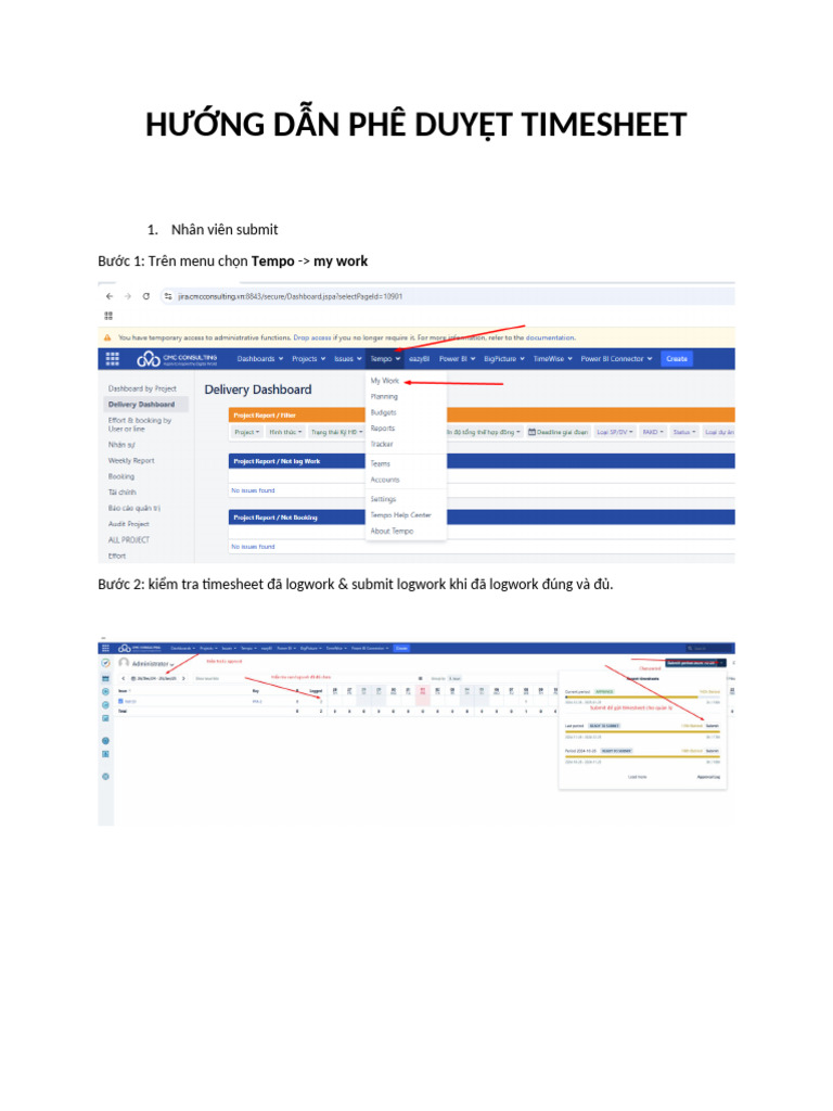 Hướng dẫn submit & phê duyệt timesheet | PDF