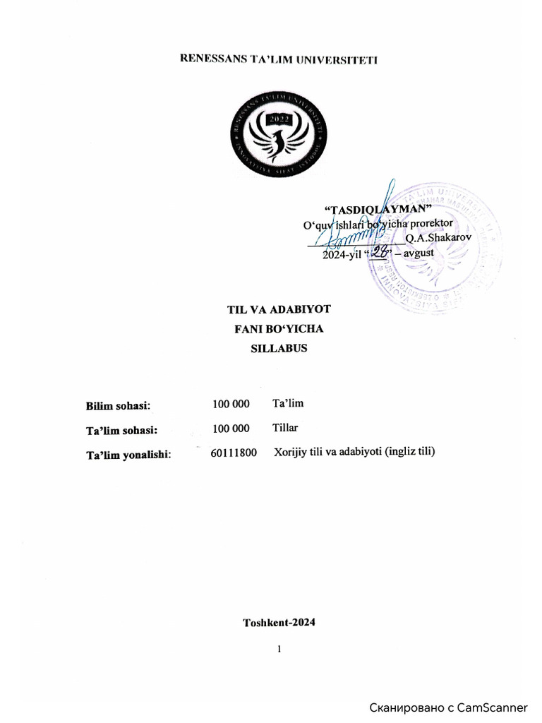 Til Va Adabiyot Sillabus XTA 3-Kurs | PDF