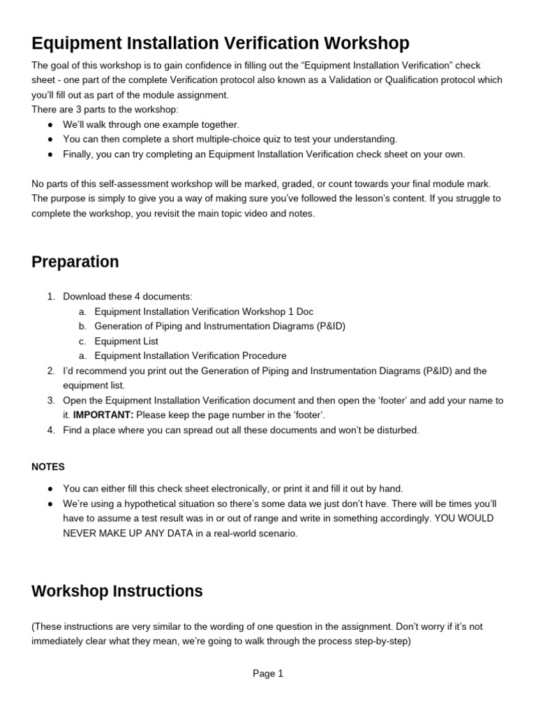 Equipment Installation Verification Workshop Version 4 Sketch2 | PDF ...