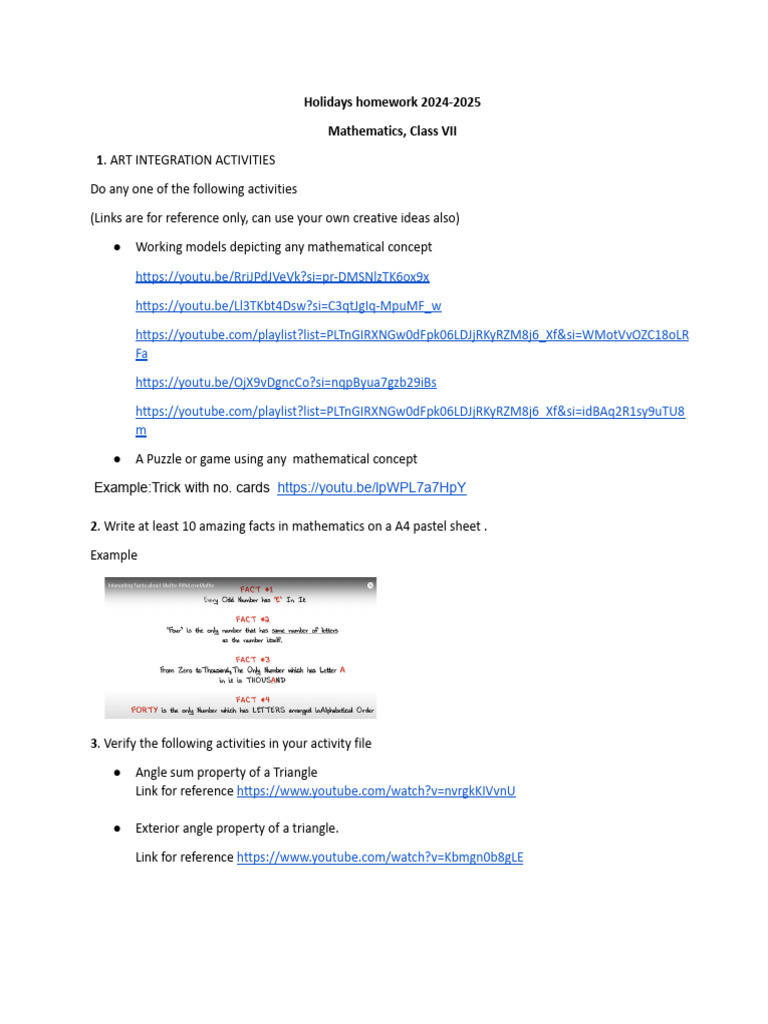 Class VII Math Holiday Homework | PDF