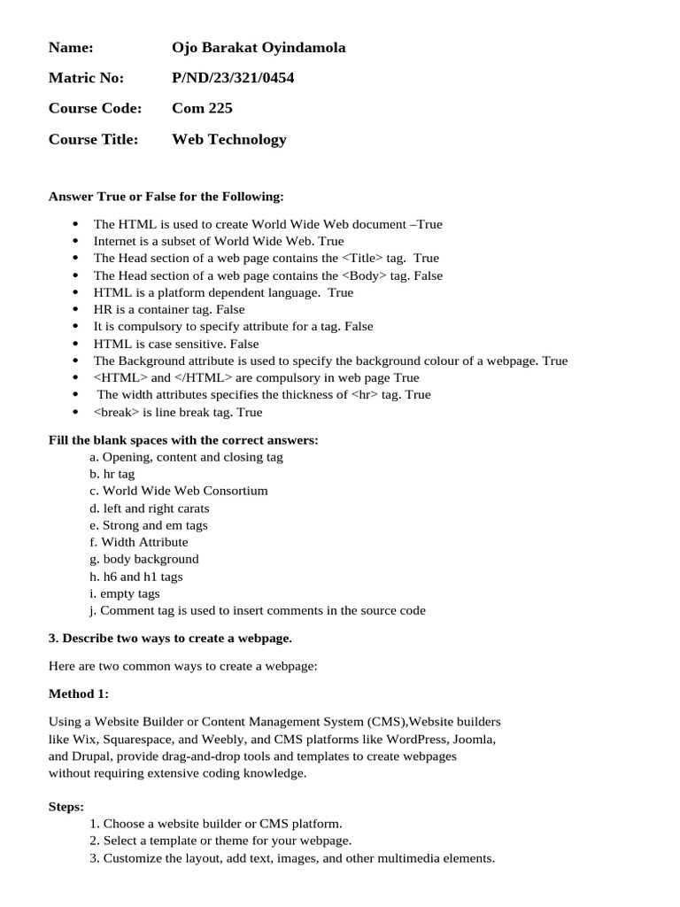 Web Technology Course Exercises and HTML Guide | PDF | Html Element | Html