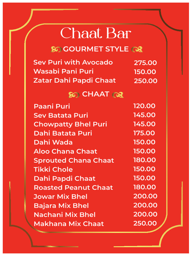 Gourmet Chaat Menu Card | PDF