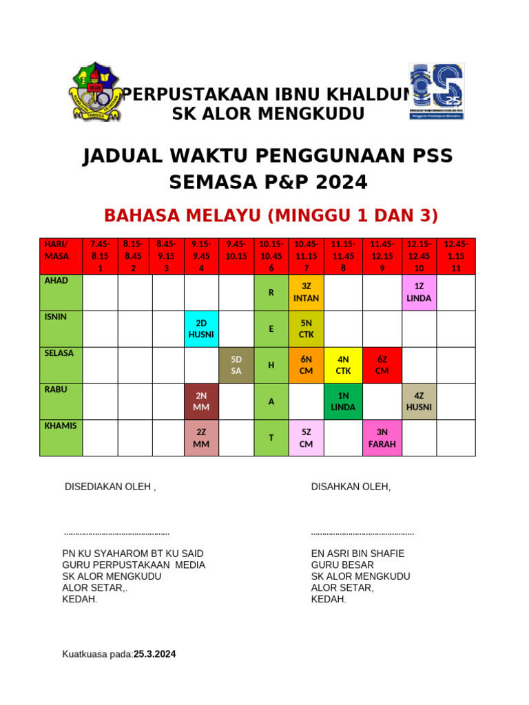 JADUAL WKTU PSS 2024 TERKINI BM (2) | PDF