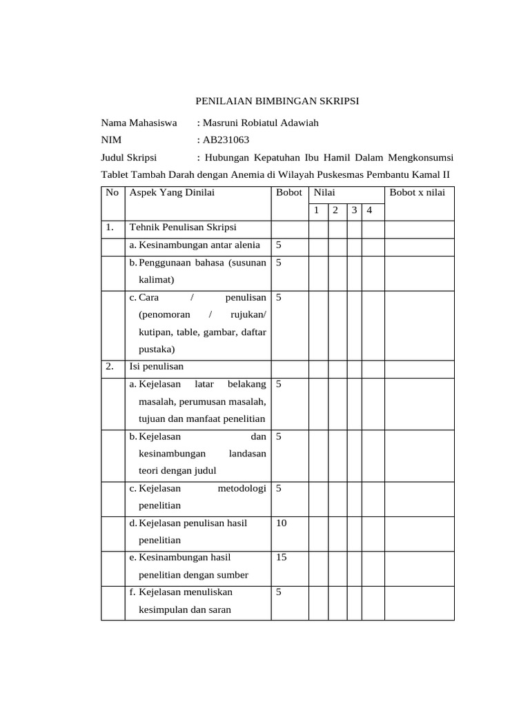 Penilaian BIMBINGAN Skripsi | PDF