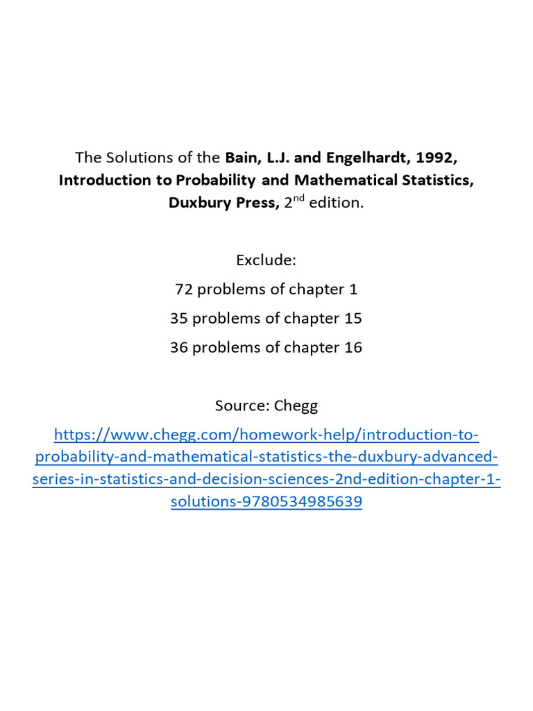 Introduction To Probability and Mathematical Statistics 2nd Ed. Lee J ...