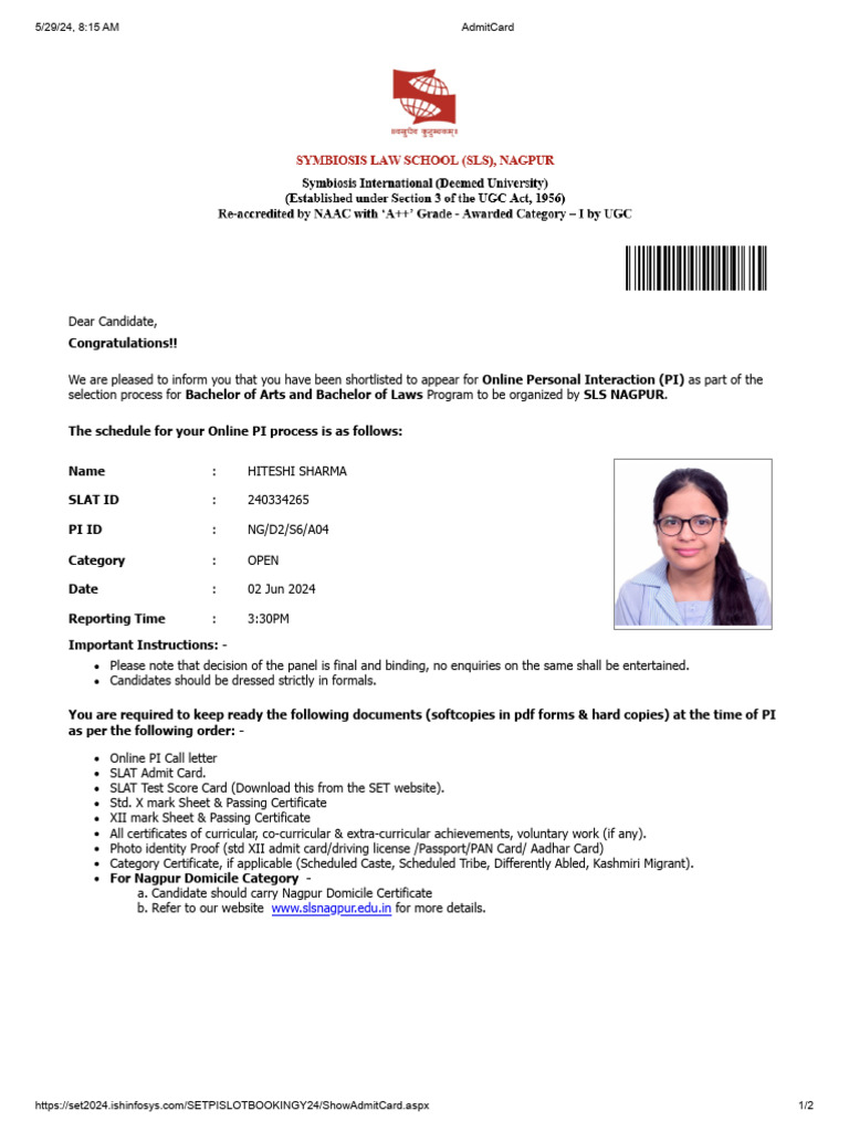 Online PI Instructions for SLS Nagpur | PDF