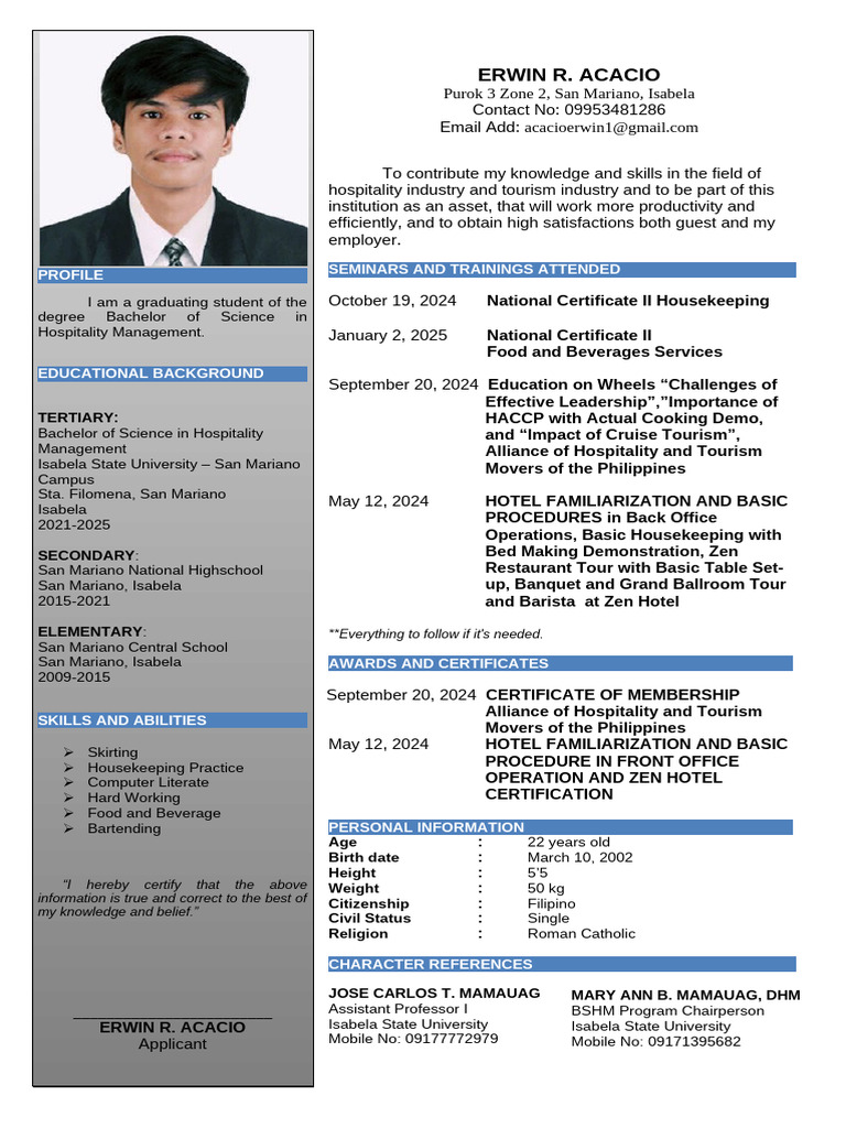 Hospitality Management Graduate Profile | PDF