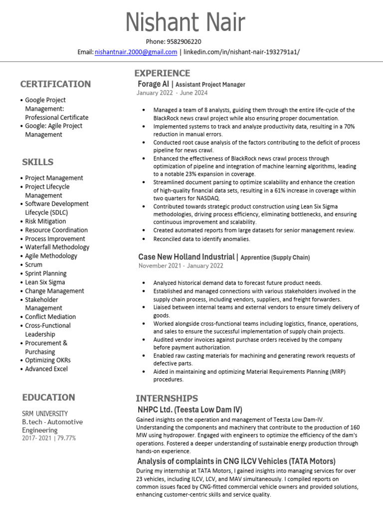 Nishant Nair (Asst. Project Manager) | PDF | Software Development Process | Agile Software ...