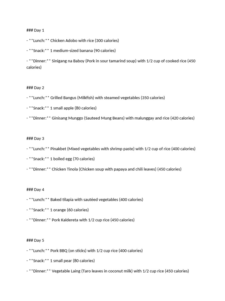 Calorie Plan Good For 100 Days | PDF | Lunch | Southeast Asian Cuisine