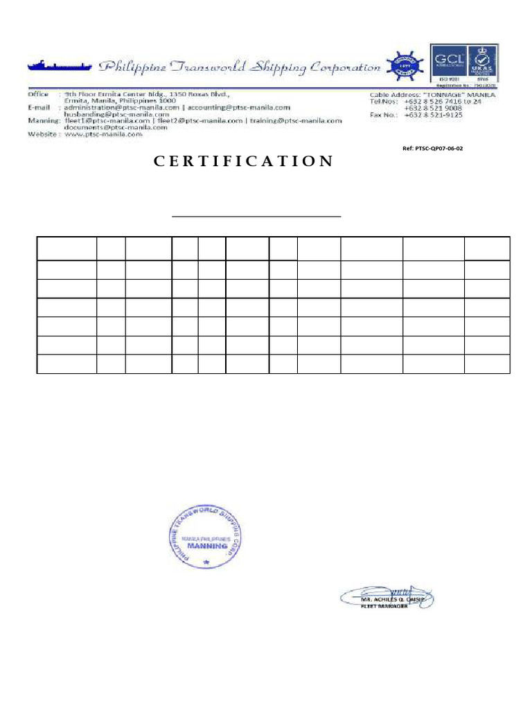 Seafarer Employment Certification Document | PDF | Freight Transport ...