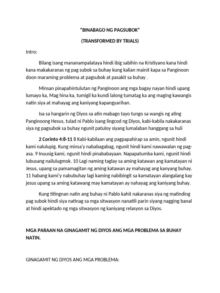 Binabago NG Pagsubok | PDF