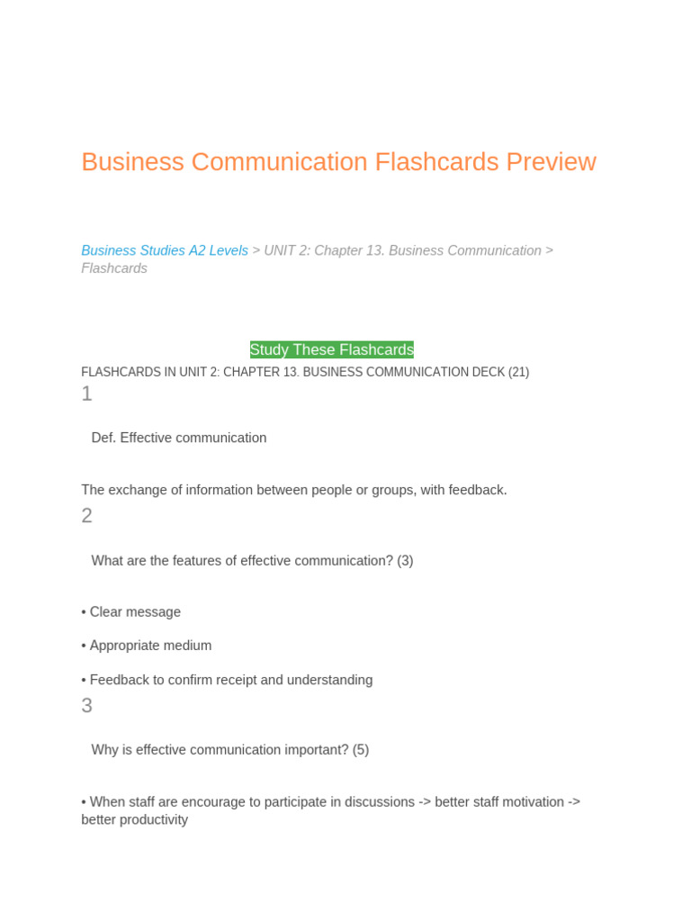Business Communication Flashcards Preview | PDF | Communication ...