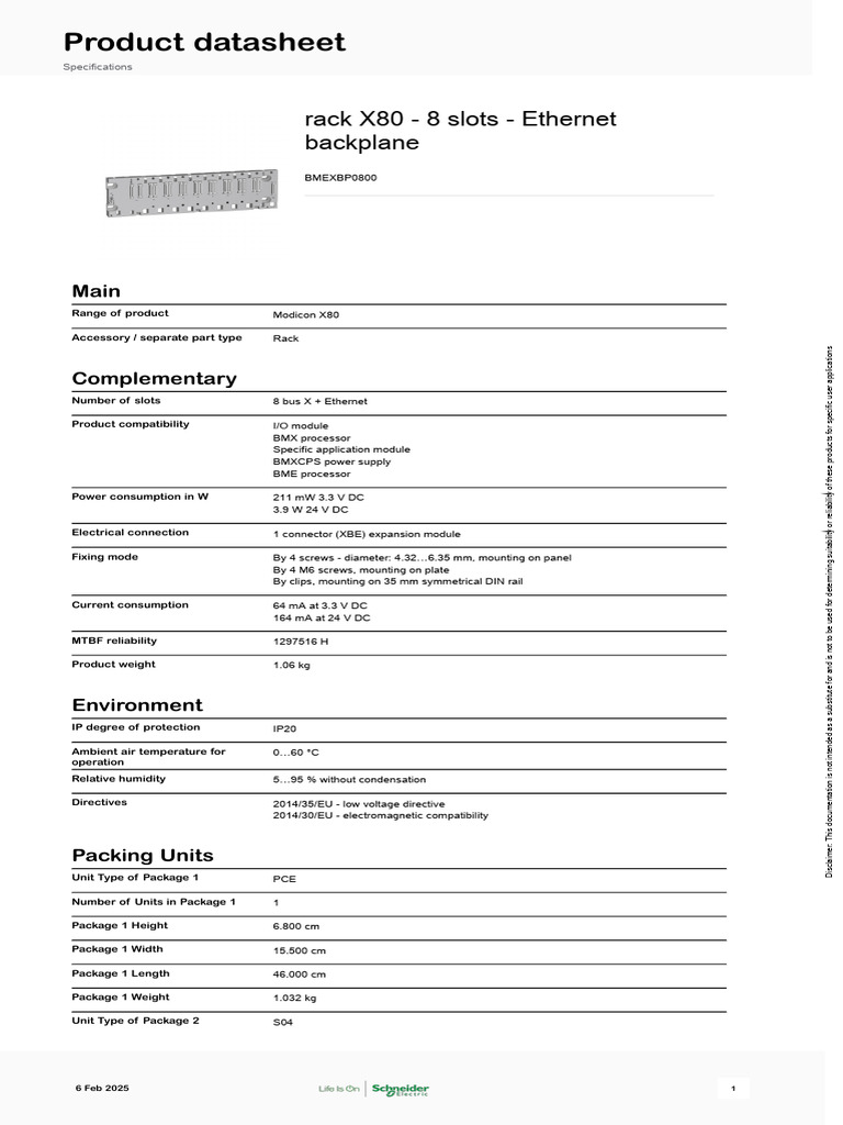 Schneider Electric - Modicon-X80-I-Os - BMEXBP0800 | PDF | Recycling ...
