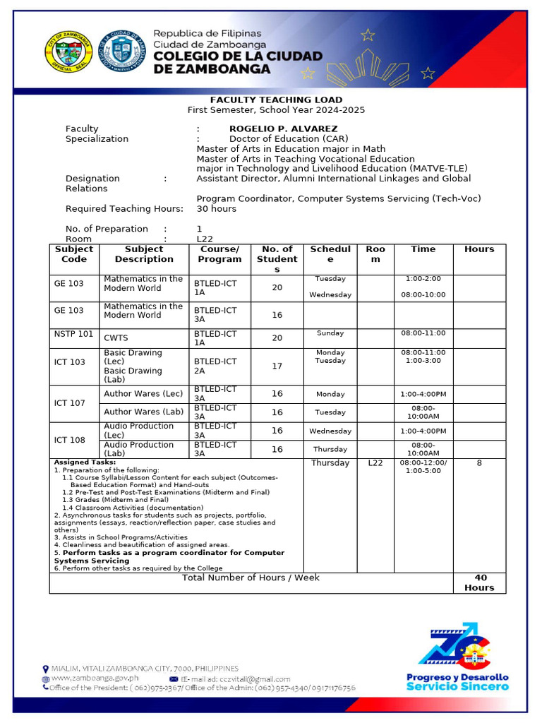 Vitali Faculty Load 2024 (1) | PDF | Teachers | Academic Term