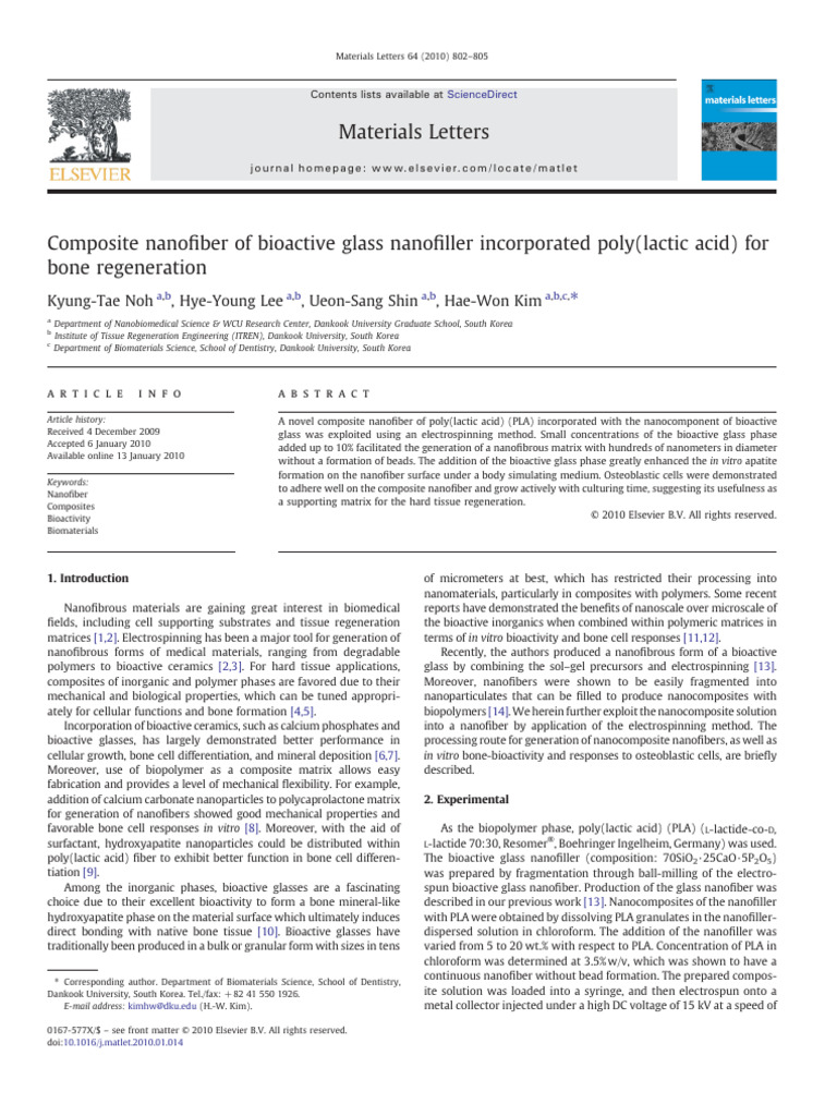 7-Composite Nanofiber of Bioactive Glass Nanof | PDF | Nanotechnology ...