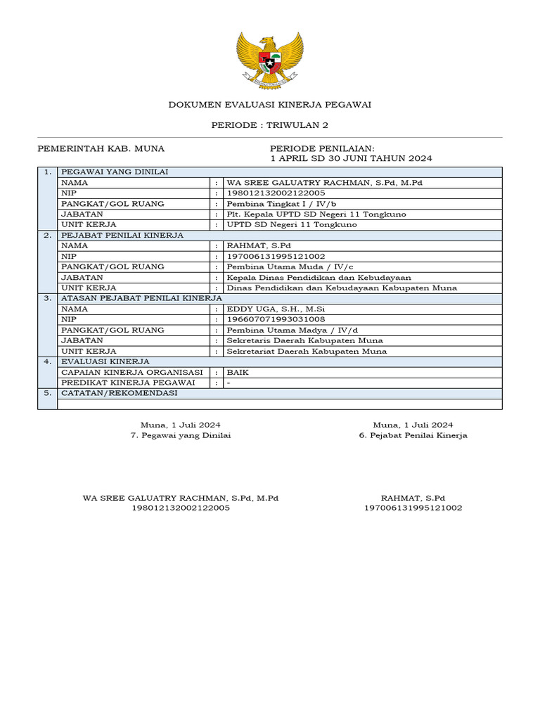 Dokumen Evaluasi Kinerja Pegawai Periode - Triwulan 2 | PDF