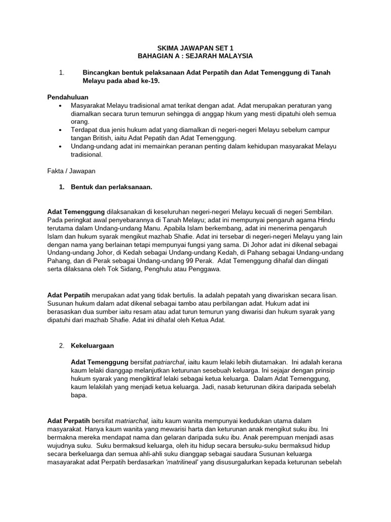 SKIMA JAWAPAN SET 1 SOALAN PENINGKATAN PRESTASI SEM 3 2024 | PDF