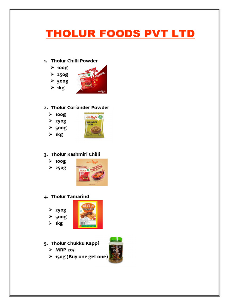 Tholur Foods - Product List 2023 | PDF
