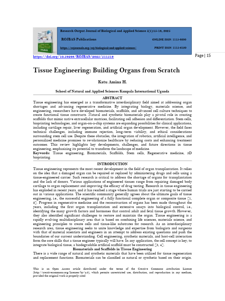 Tissue Engineering: Building Organs From Scratch (WWW - Kiu.ac - Ug) | PDF | Tissue Engineering ...