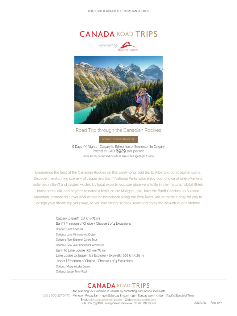 Canadian Rockies Road Trip Itinerary | PDF | Earth Sciences
