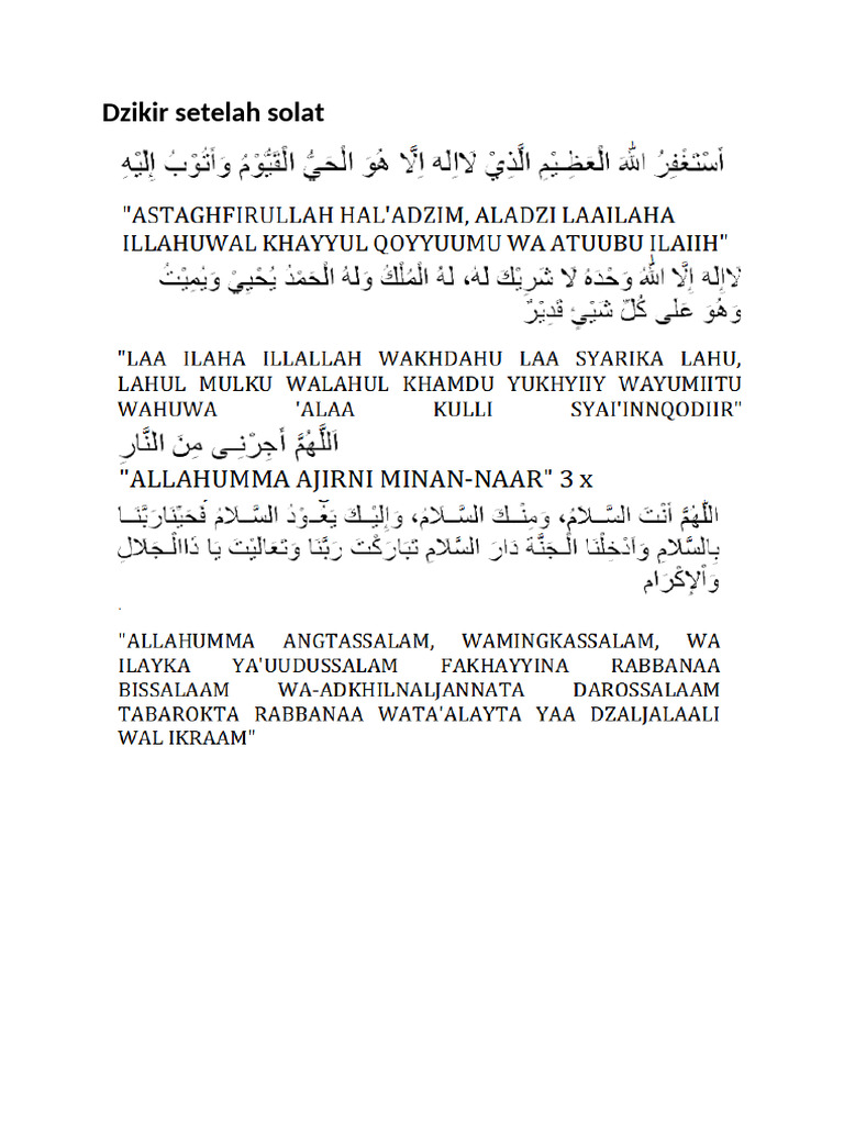 Dzikir dan doa setelah solat | PDF