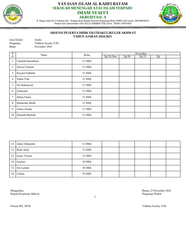 Format Absensi PD Nov Arabic | PDF