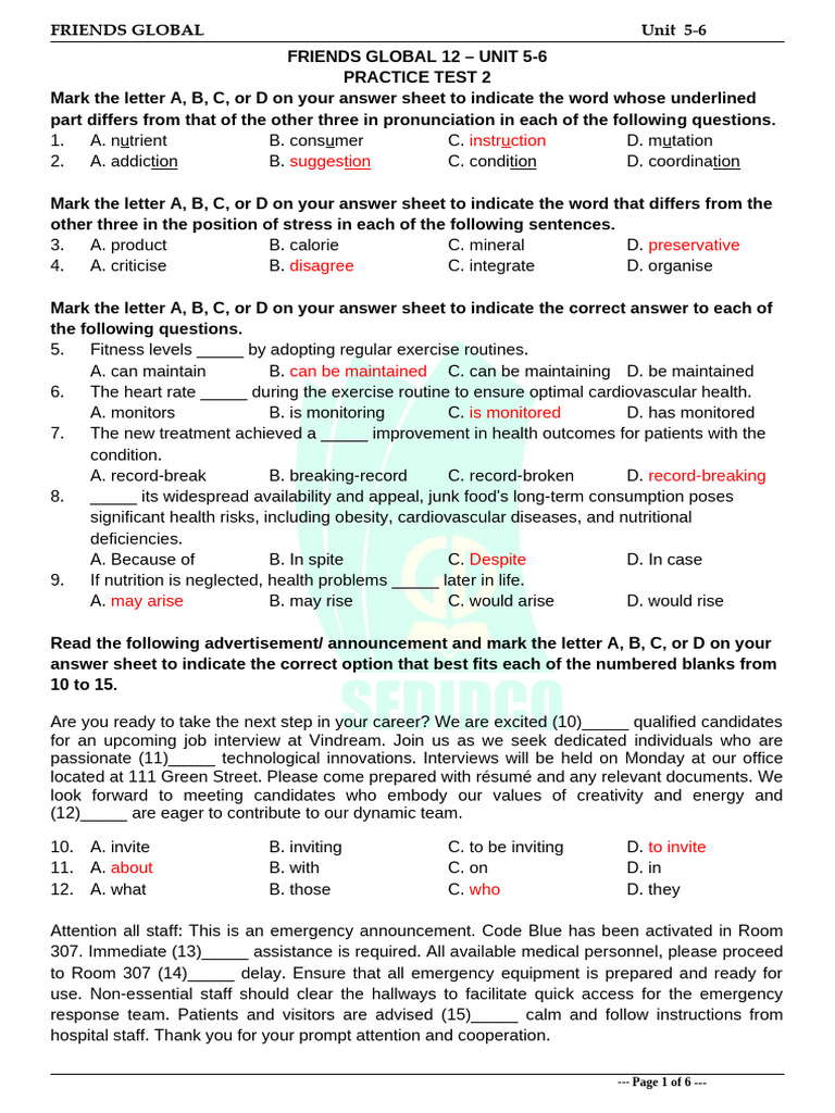 FG12 Unit 5&6 Practice Test 2 Key | PDF | Employee Retention | Employment