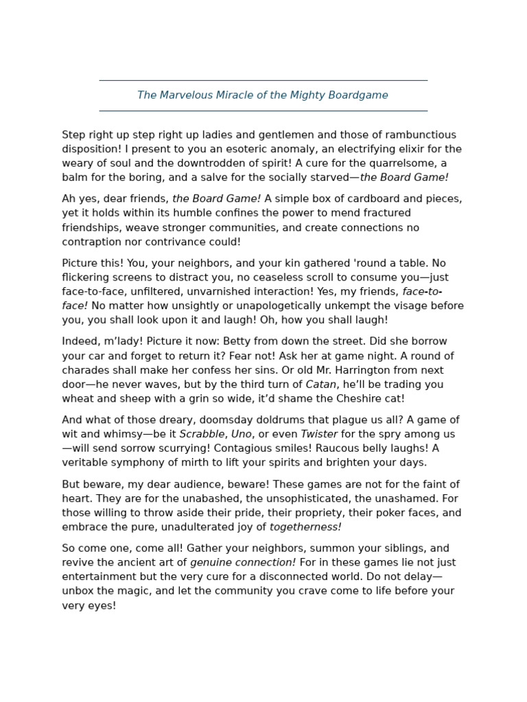 The Marvelous Miracle of The Mighty Boardgame | PDF