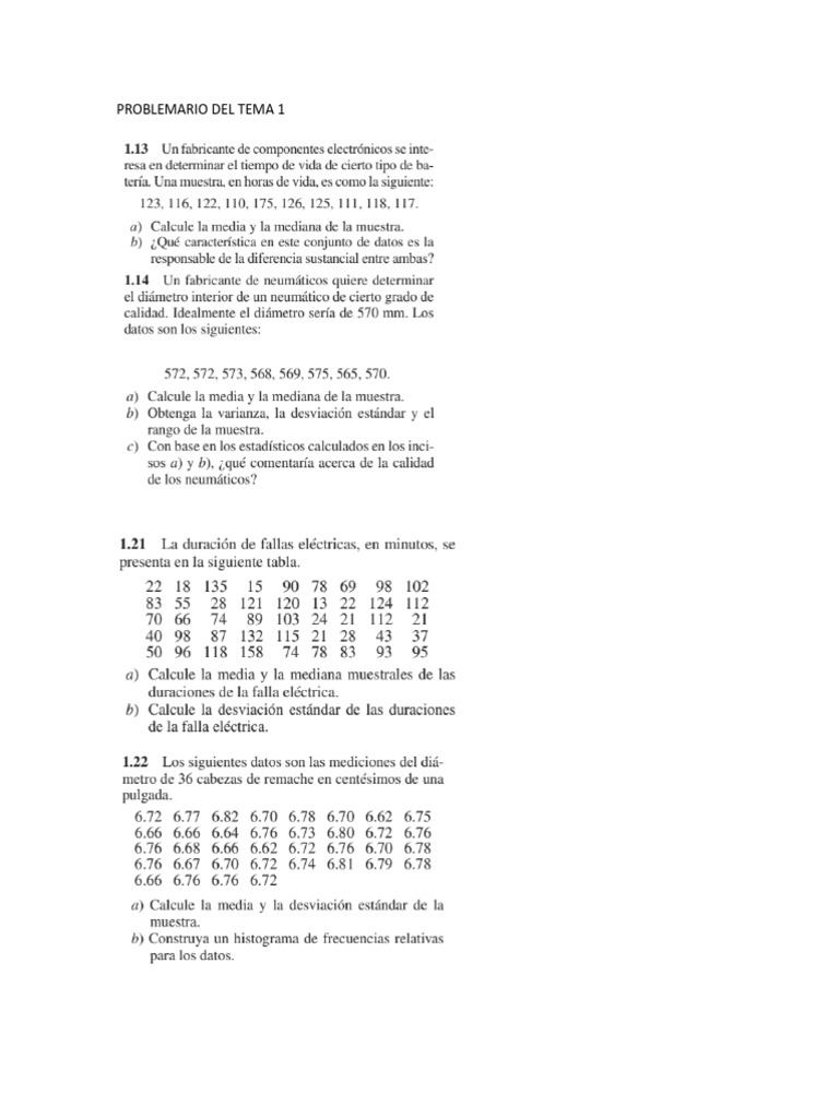 Problemario Del Tema 1 | PDF