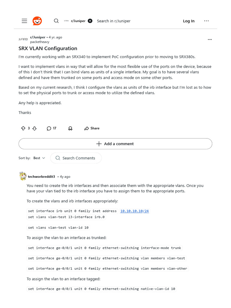 SRX VLAN Configuration - R - Juniper | PDF | Computer Networking ...