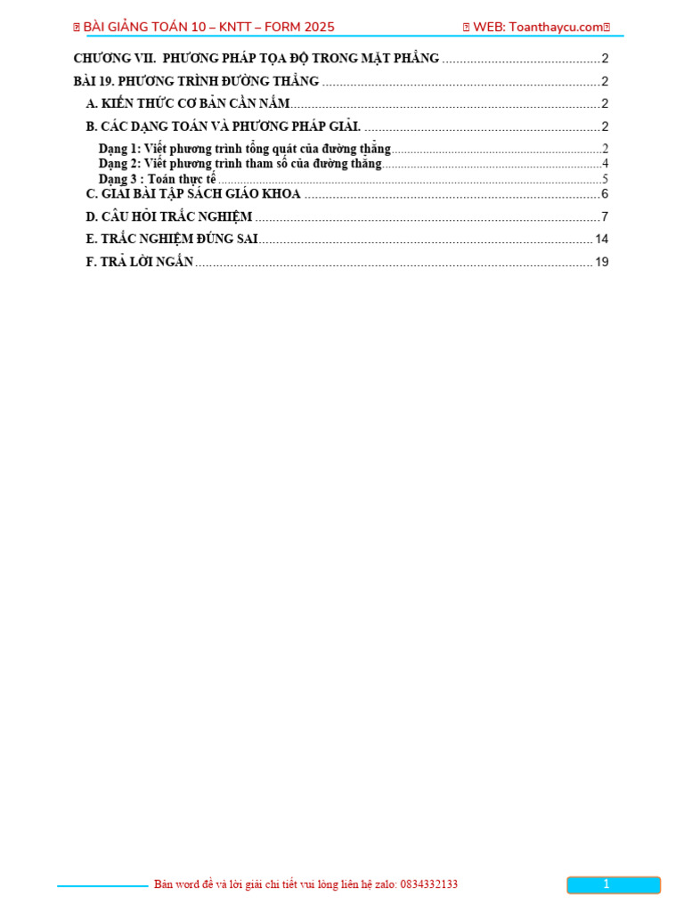 (Toanthaycu - Com) - Chương 7 - Bài 19 - Phương Trình Đường Thẳng - Đề Bài - Toán 10 - KNTT | PDF