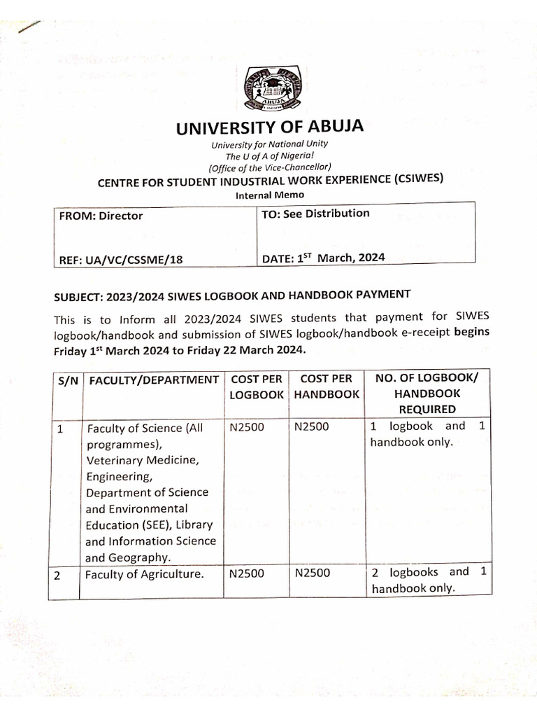 SIWES Logbook - Handbook Payment - Regular Students | PDF