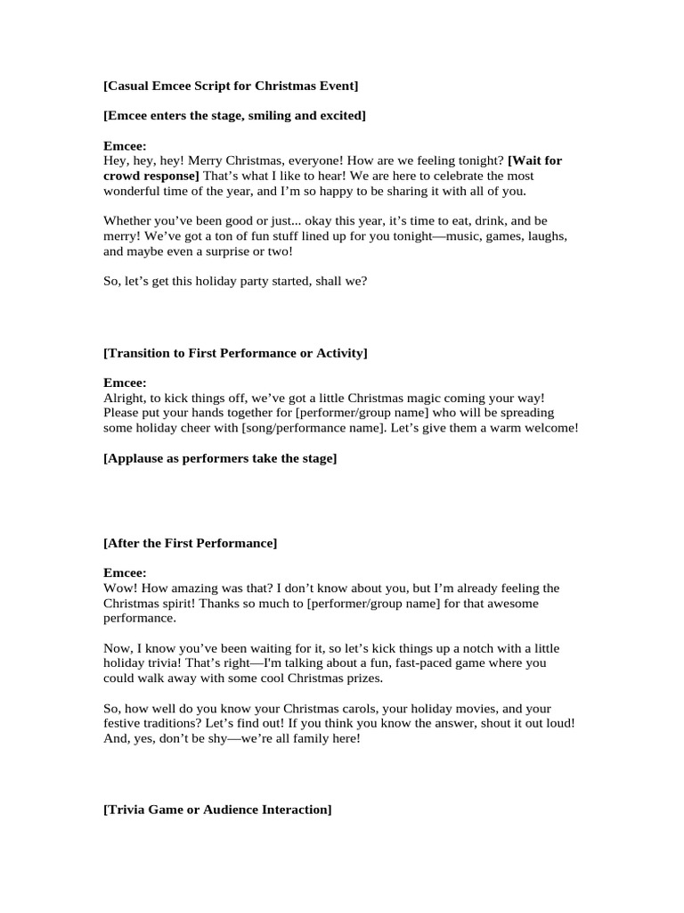 Informal Emcee Script For Christmas Parrty | PDF | Christmas ...