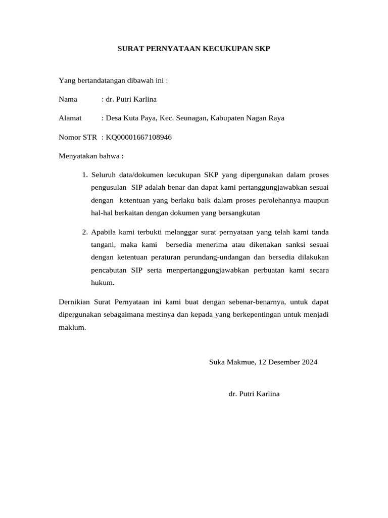 Surat Pernyataan Kecukupan SKP | PDF