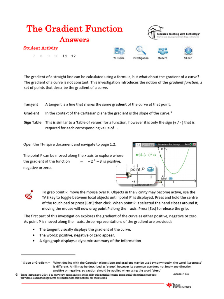 Gradient of A Function Answers | PDF | Slope | Function (Mathematics)