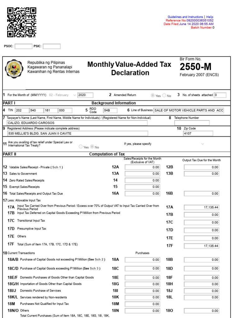 Monthly VAT Declaration Form 2550-M | PDF | Value Added Tax | Taxes