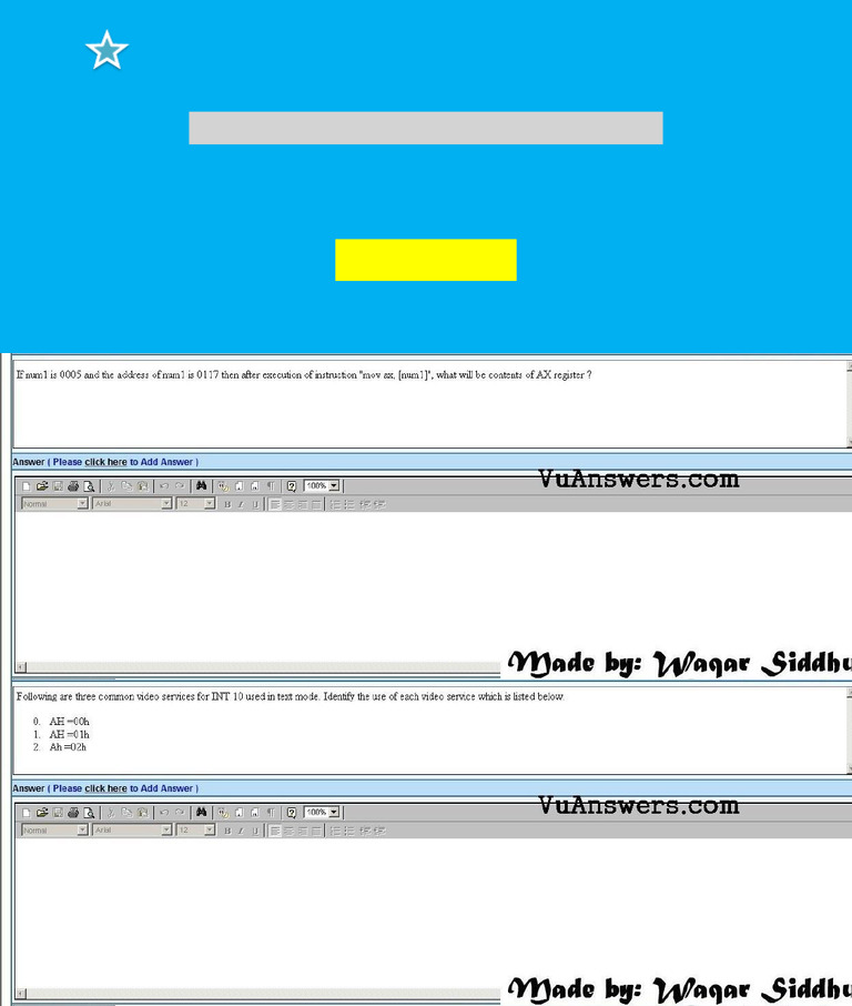 CS401 Final Term Subjective by Waqar Siddhu | PDF