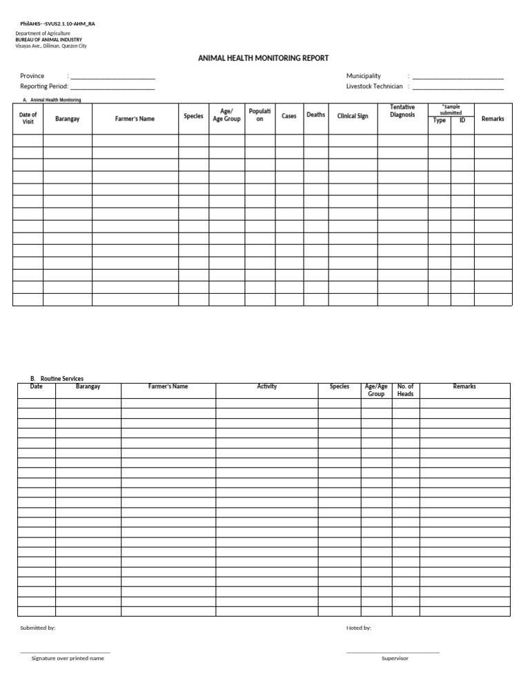 Animal Health Monitoring Report Template | PDF
