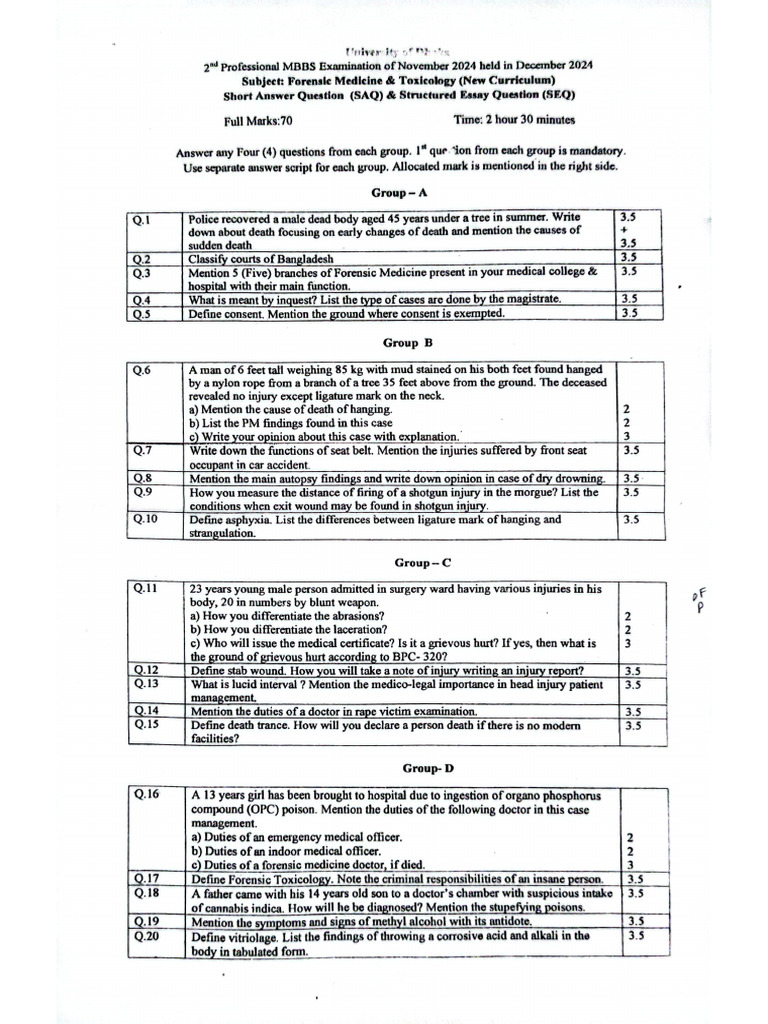 DU Forensic Medicine 2nd Prof Nov 2024 | PDF