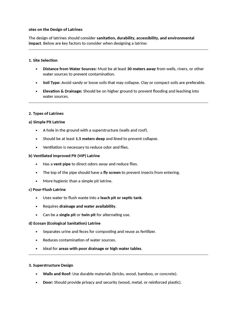 Latrine Design Pdf Latrine Sanitation