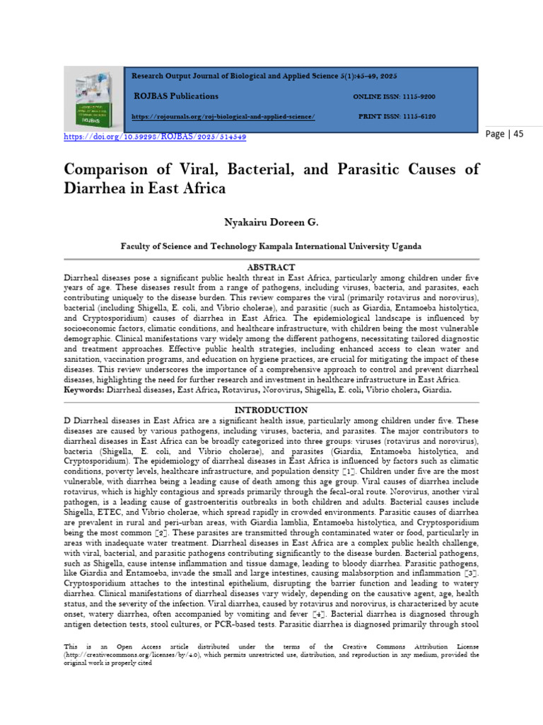 Comparison of Viral, Bacterial, and Parasitic Causes of Diarrhea in ...