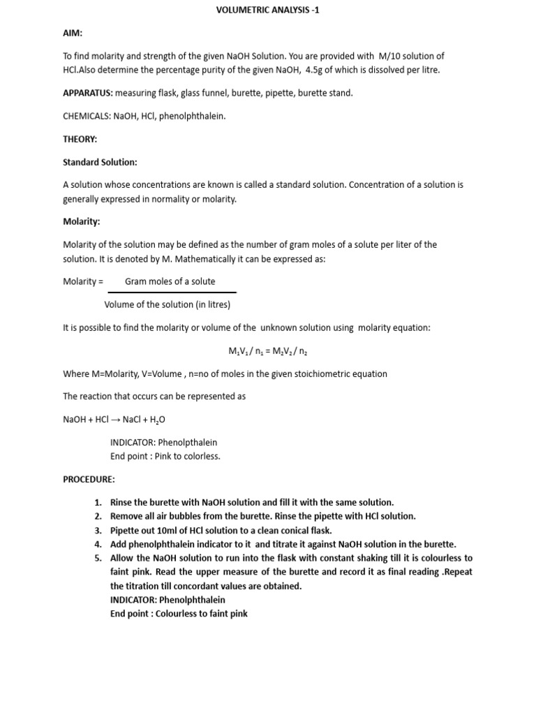 Exp11 VOLUMETRIC ANALYSIS | PDF | Titration | Chemistry