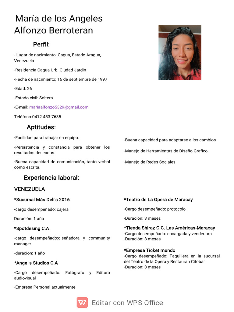 Perfil Profesional de María Alfonzo | PDF