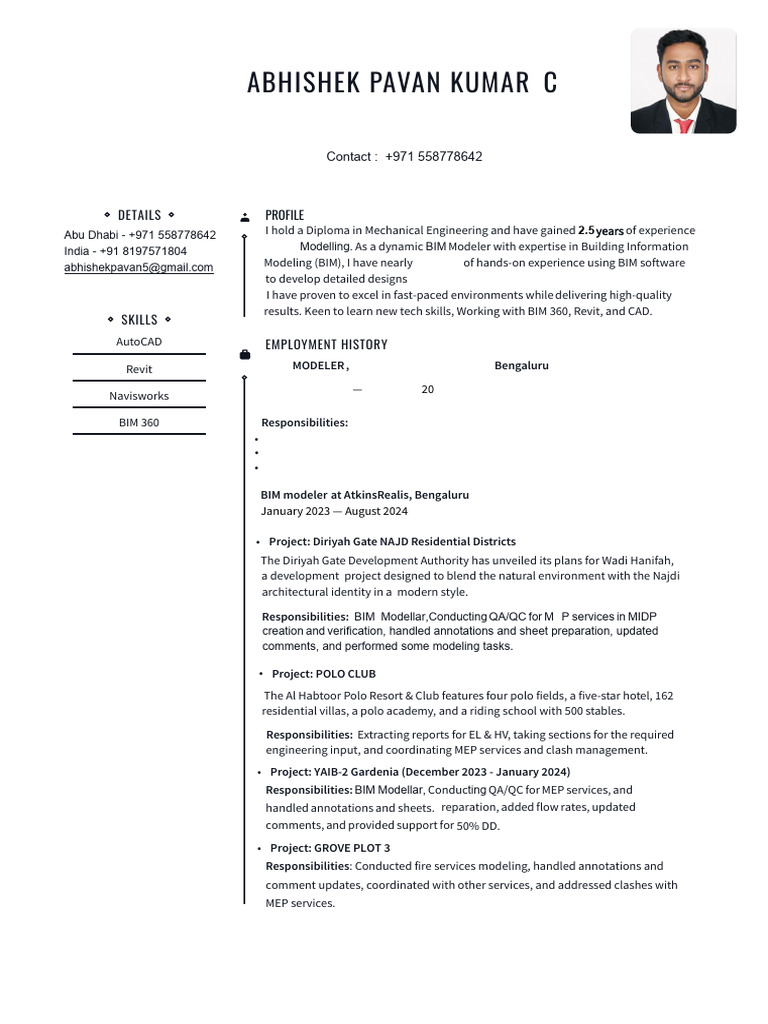 BIM Modeler Resume of Abhishek Kumar | PDF | Building Information ...
