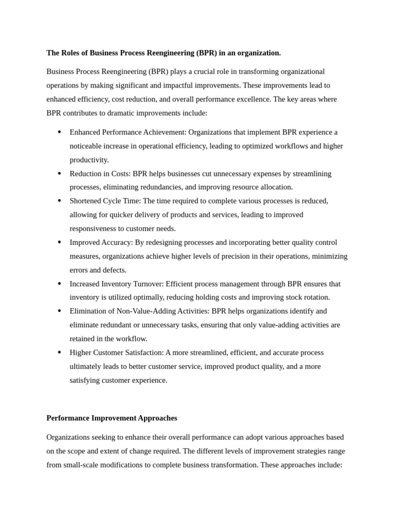 Ie340 - Roles of BPR & Performance Improvement Approaches | PDF ...