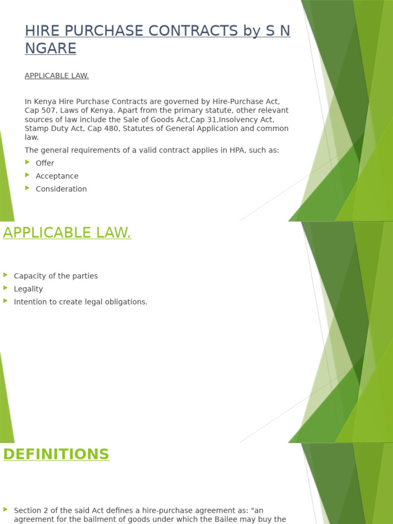 Hire Purchase Contracts by S N Ngare | PDF | Breach Of Contract | Guarantee