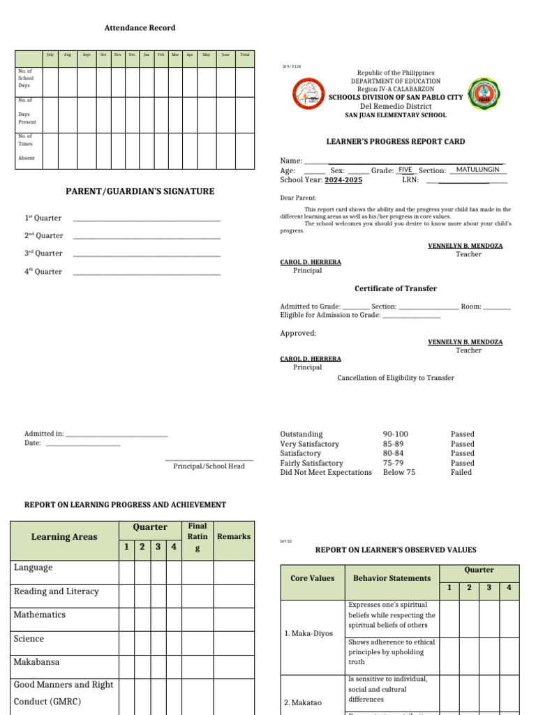 2024 MATATAG Grade 1 School-Report-Card-SF9-based-on-DO-8-2015 - EDITED ...