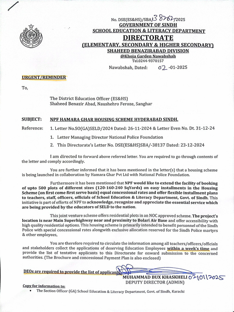 NPF Hamara Ghar Housing Scheme Hyderabad Sindh | PDF